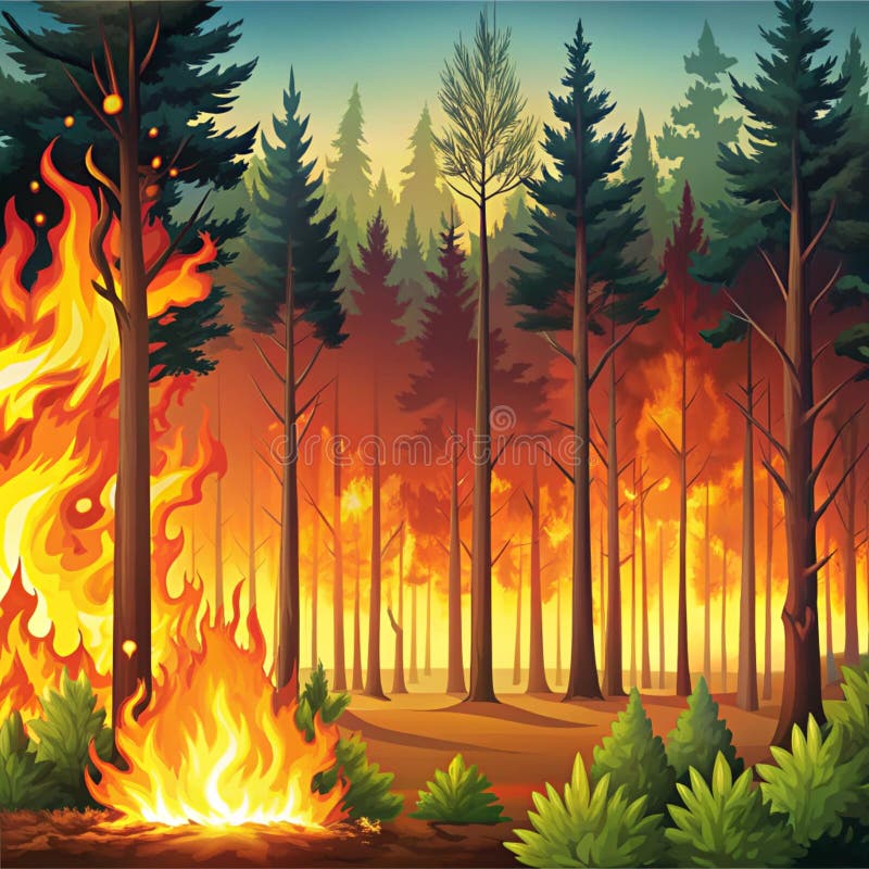 Sequence of Fire in the Forest Stock Illustration - Illustration of ...