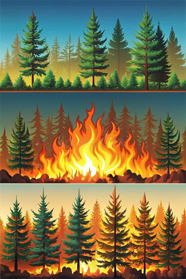 Sequence of Fire in the Forest Stock Illustration - Illustration of ...