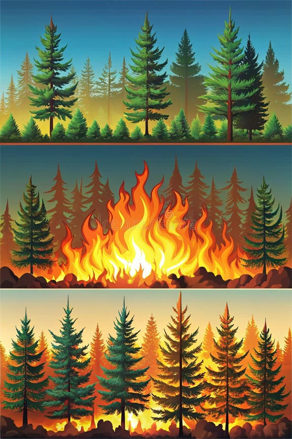 Sequence of Fire in the Forest Stock Illustration - Illustration of ...