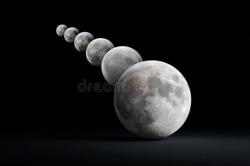 Sequence of Grayscale Moons Showcasing Phases Against a Black ...