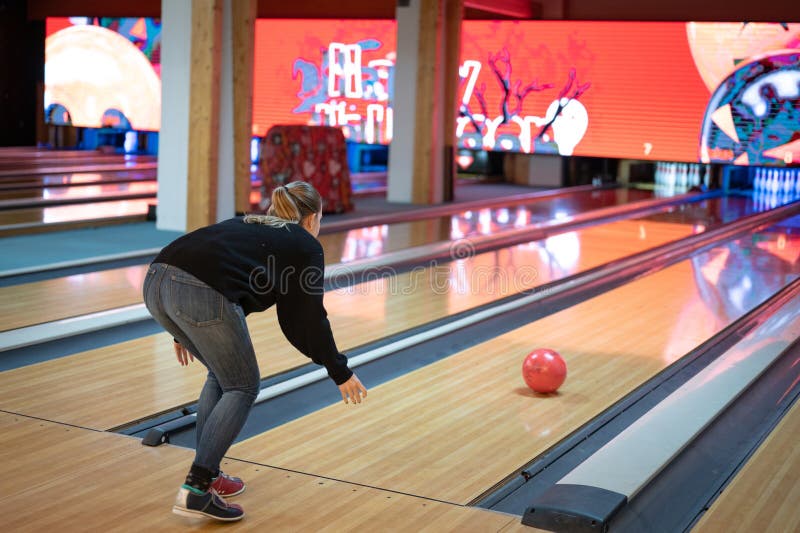 Sequence of Launching the Bowling Pin Onto the Lane. Stock Image ...