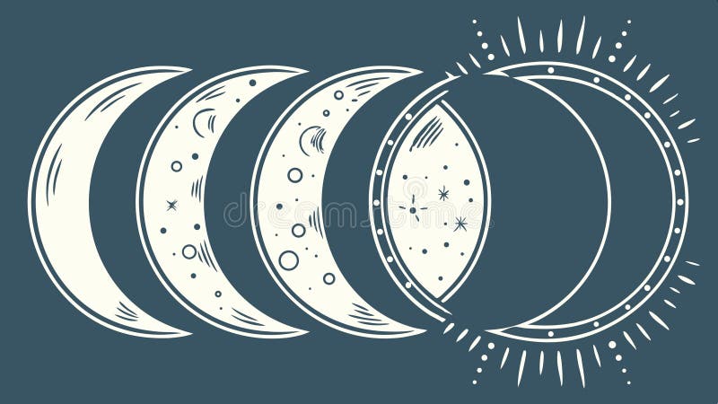 Sequence of Lunar Phases Showcasing Crescent Moons in a Celestial ...