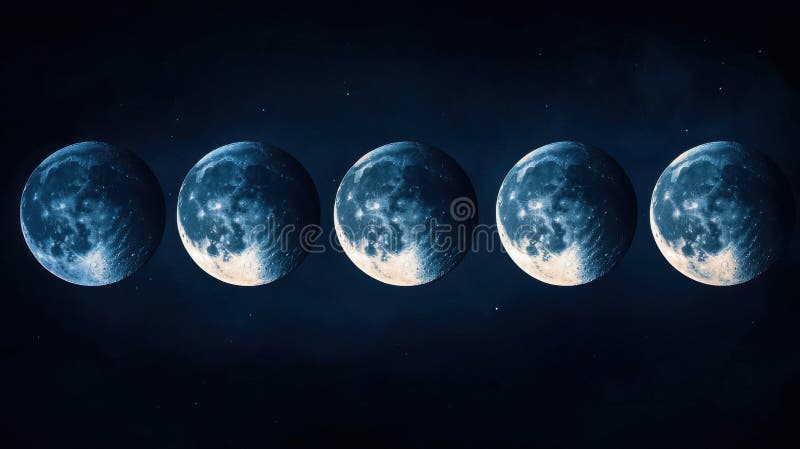 Sequence of Moon Phases in a Deep Space Night Sky Background Stock ...