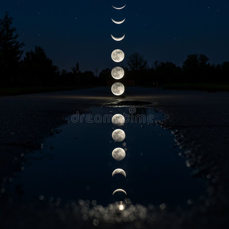 A Sequence of Moon Phases is Depicted from Crescent To Full Moon ...
