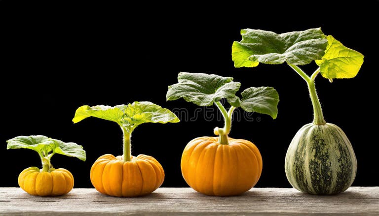 Sequence of Pumpkin Plant Growing Isolated, Evolution Concept Stock ...