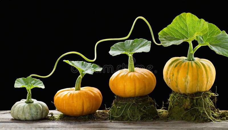 Sequence of Pumpkin Plant Growing Isolated, Evolution Concept Stock ...