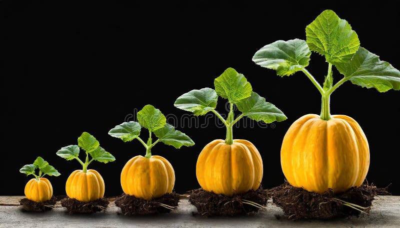 Sequence of Pumpkin Plant Growing Isolated, Evolution Concept Stock ...