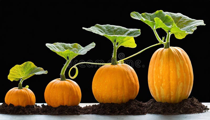 Sequence of Pumpkin Plant Growing Isolated, Evolution Concept Stock ...