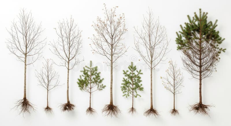 Sequence of Tree Growth Stages from Bare To Fully Leafed Evergreen and ...