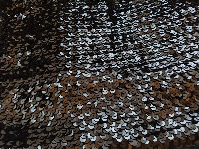 Sequin Fabric. Black Sequins with White-gray Tint. Reflection of Light ...