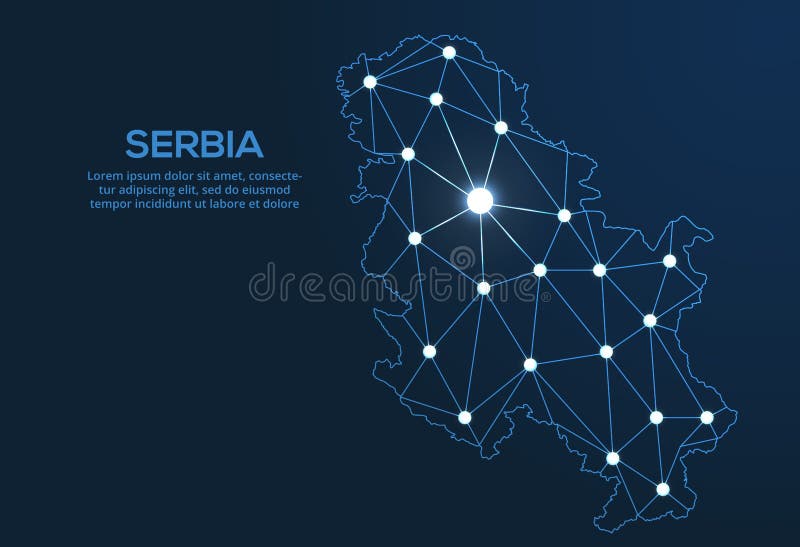 Serbia Communication Network Map. Vector Low Poly Image of a Global Map ...