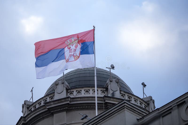 Serbian Flag Flying Over the Government Building Editorial Stock Image ...