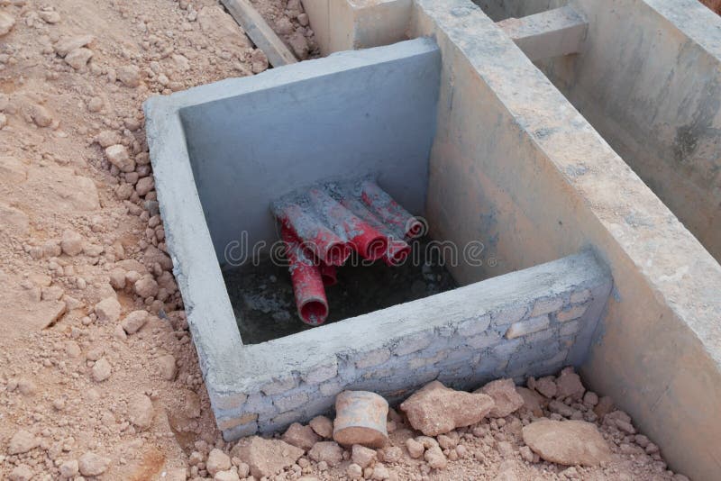 Utility Services Manhole Underground Pipes Under Construction ...