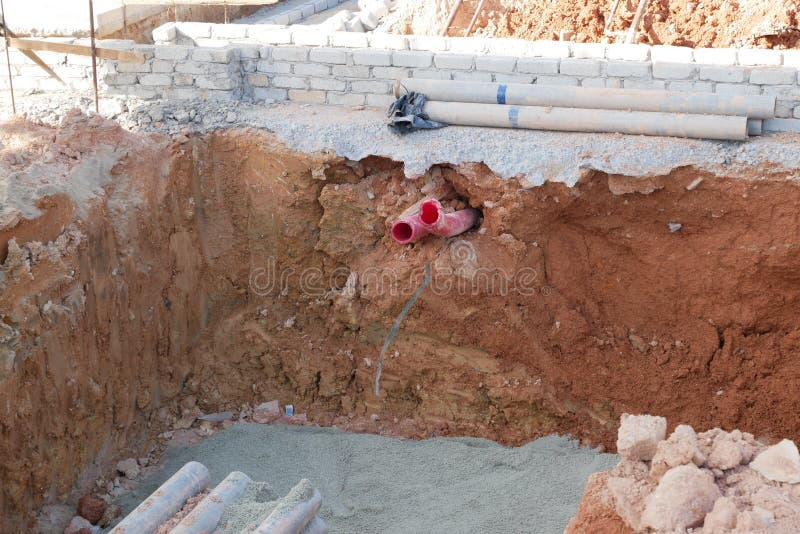 Utility Services Manhole and Underground Pipes Under Construction at ...