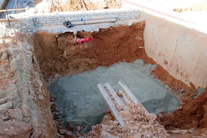 Utility Services Manhole and Underground Pipes Under Construction at ...