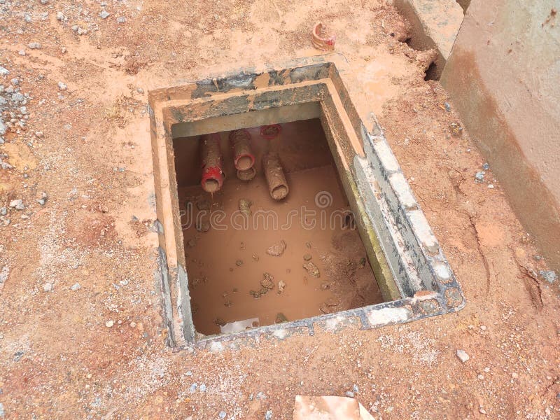 Utility Services Manhole Underground Pipes Under Construction ...