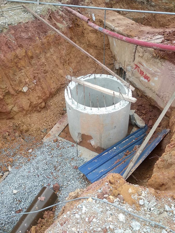 Utility Services Manhole and Underground Pipes Under Construction at ...