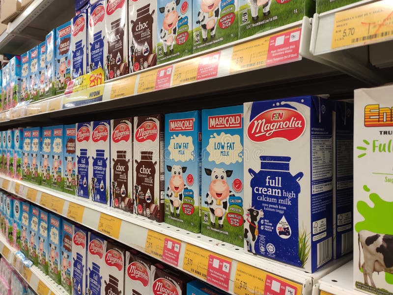 Processed and Fresh Milk Packed in the Paper Box and Displayed on the ...