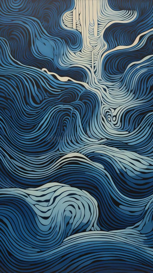 Serene Abstract Artwork with Stylized Wave Pattern and Calmness Stock ...