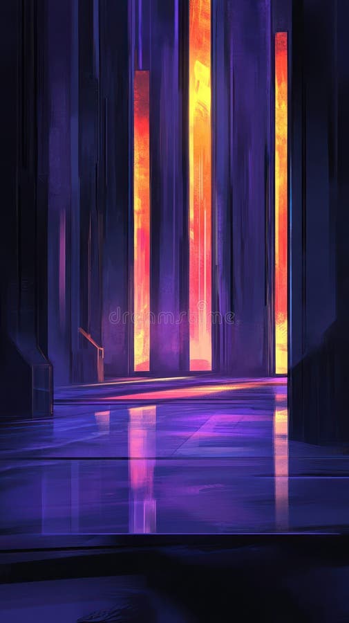 A Serene, Abstract Corridor Illuminated by Vibrant Vertical Lights ...