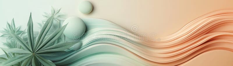 A Serene Abstract Design Featuring Flowing Waves and Leaf Patterns in ...
