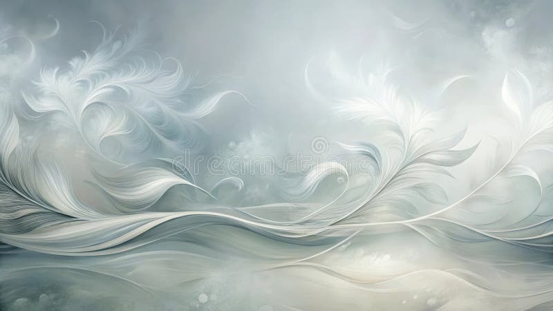 Serene Abstract Landscape with Delicate Feather-like Forms and Flowing ...