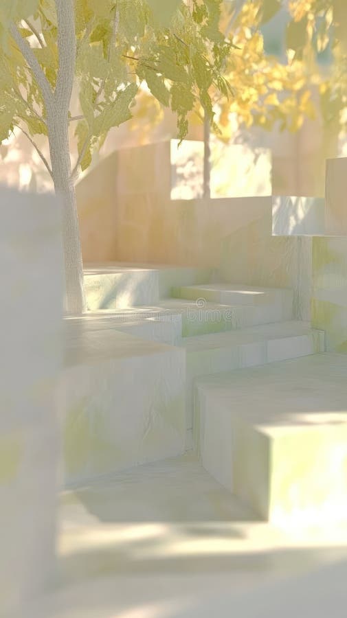 A Serene, Abstract Landscape Featuring Soft Pastel Steps and Trees ...