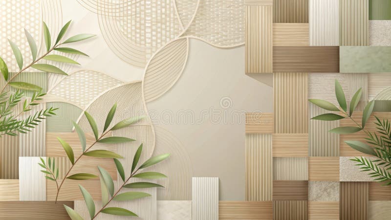 Serene Abstract Wood Panel and Leaf Design Featuring Neutral Tones and ...