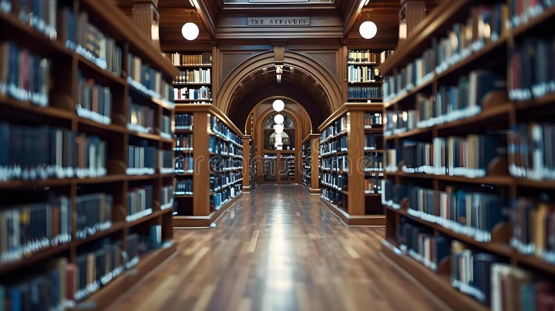 Serene Academic Sanctuary: Library Aisles with Focus on Infinite ...