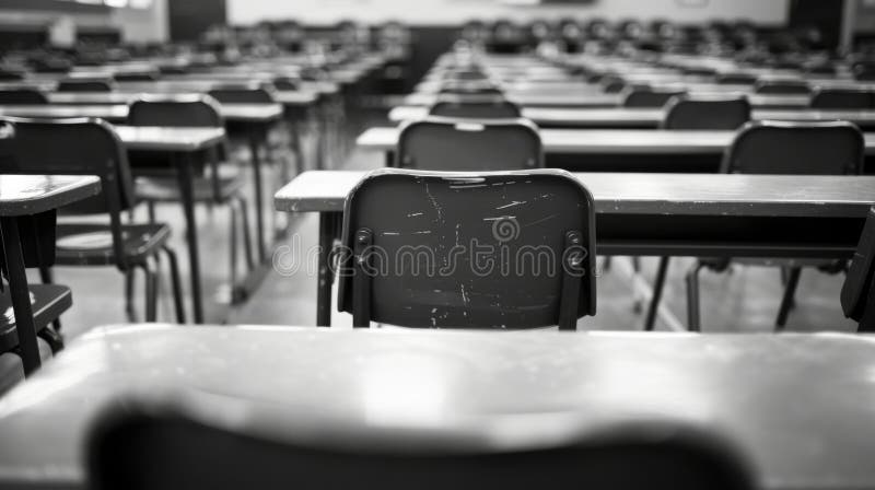 Serene Academic Silence: Empty Classroom with Row of Desks in ...