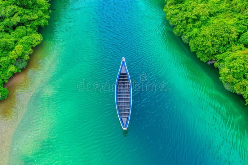 A Serene Aerial View of a Boat Gliding through Turquoise Waters ...