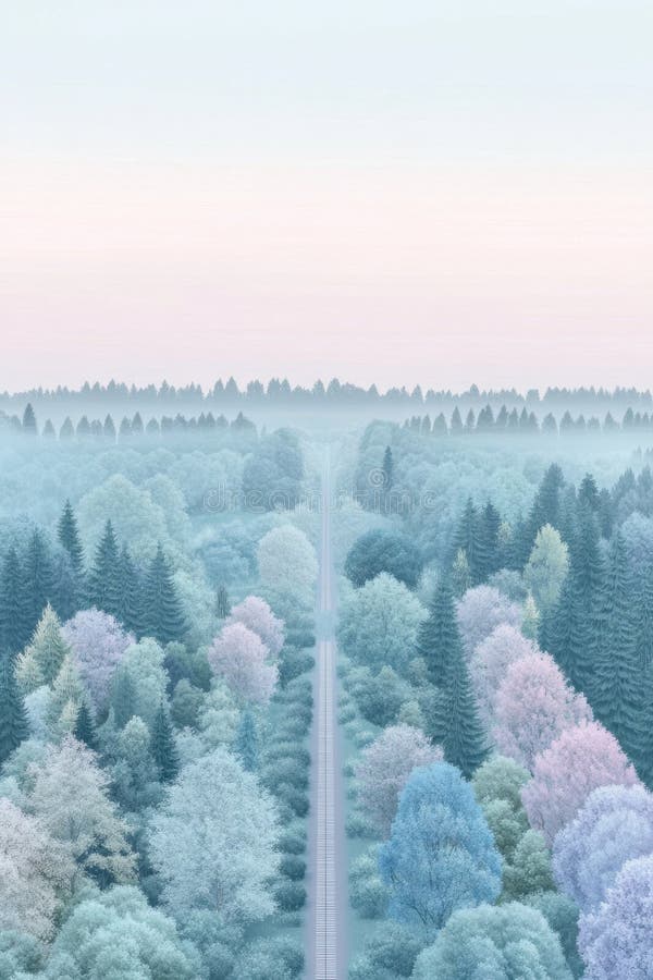 Serene Aerial View of Pastel-colored Forest with Misty Horizon Stock ...