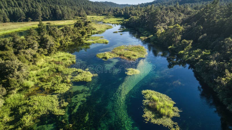 Serene Aerial View of Verdant River Landscape Stock Photo - Image of ...
