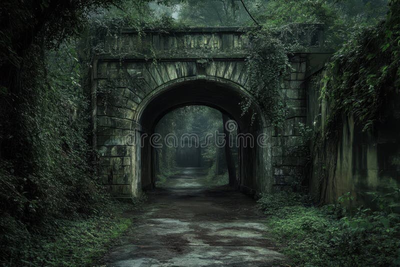 Mysterious Overgrown Path with Stone Arches in a Dense Forest Stock ...