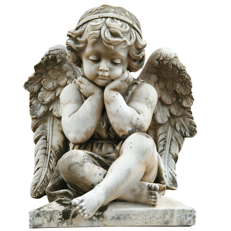 Serene Angel Statue with Detailed Wings in Contemplative Pose. Stock ...