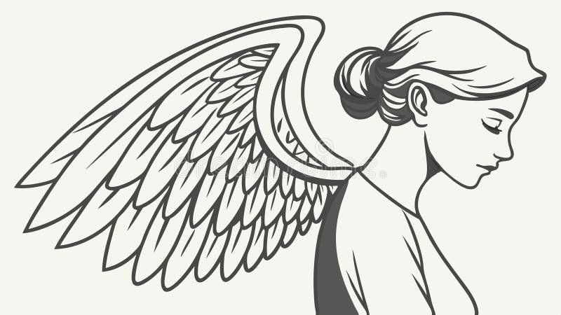 Serene Angelic Face with Wings, Divine Grace and Purity, Vector Design ...