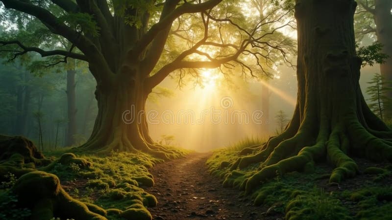 Enchanted Forest Light Rays through Trees Animation Stock Footage ...