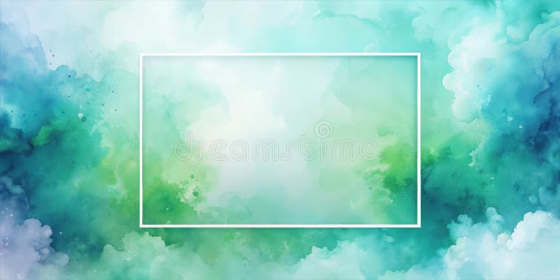 Serene Aqua and Emerald Watercolor Background with a Subtle White Frame ...