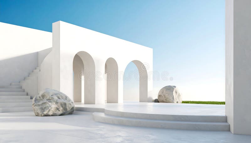 Serene Architectural Structure: Minimalist White Arches Under Clear ...