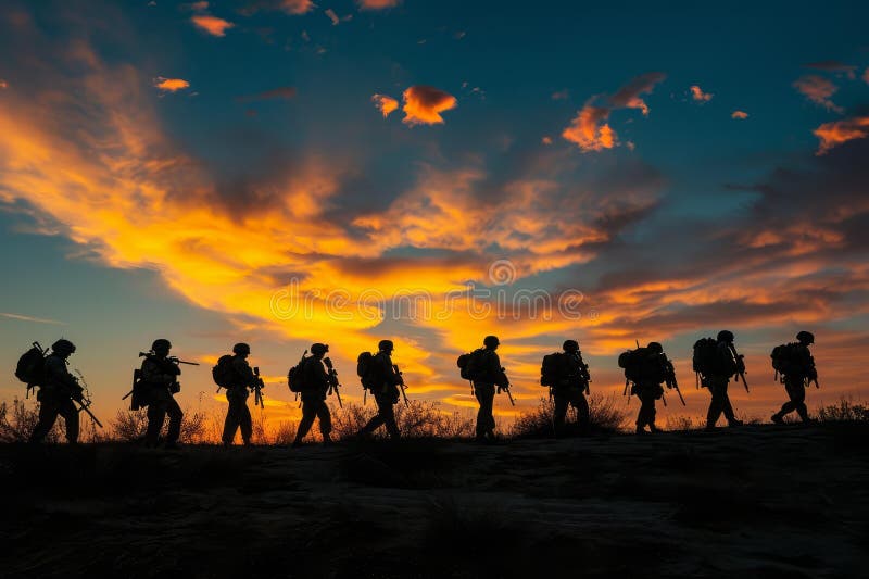 Serene Army during Sunset. Generate Ai Stock Illustration ...