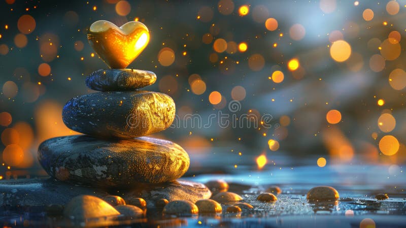 Balanced Stones Stack Glowing Heart Shaped Object Sparkling Fantasy ...