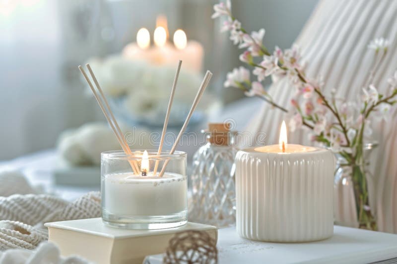 A Serene Arrangement of Candles and Decorative Elements on a Cozy ...