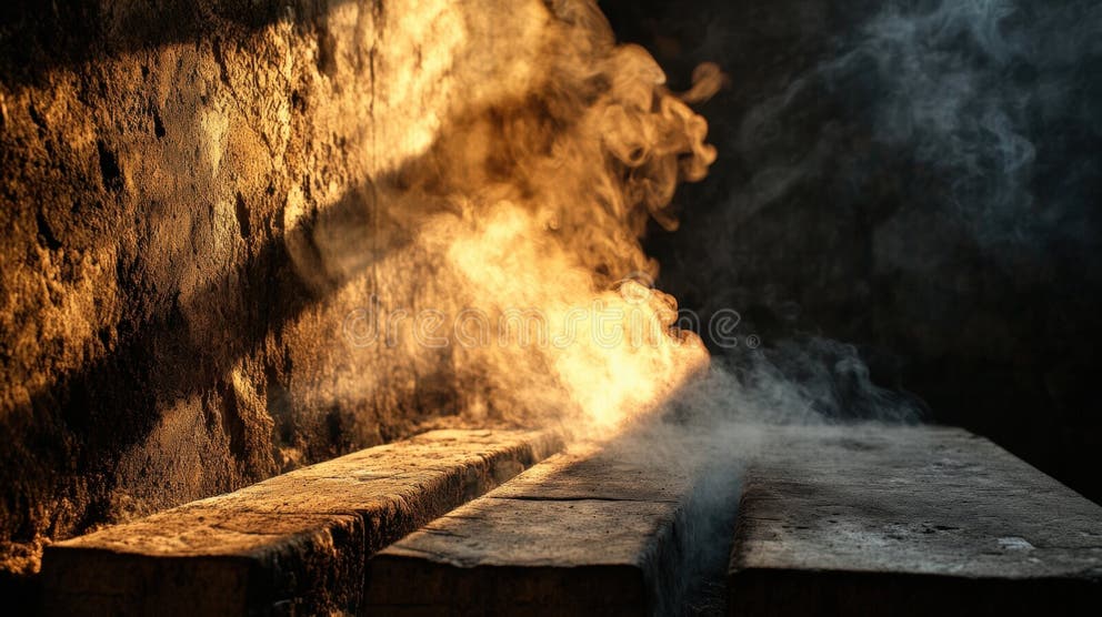 Serene Atmosphere of Soft Peat Smoke Rising from Traditional Setting ...