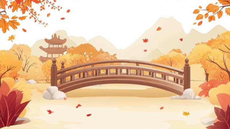 Serene Autumn Landscape with Traditional Japanese Bridge Stock Photo ...