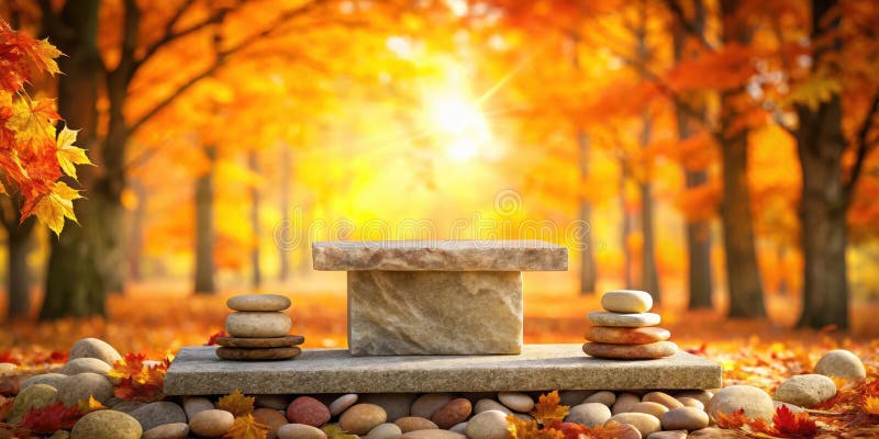 Serene Autumnal Scene with Stone Display and Balanced Rocks in a Forest ...