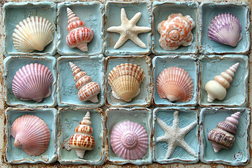 A Serene Background Featuring Seashells Arranged Beautifully on a Sandy Surface. Stock Image ...