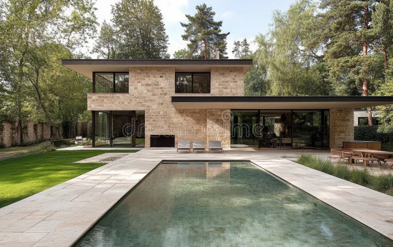 A Serene Backyard Features a Sparkling Pool Surrounded by Lush Greenery ...