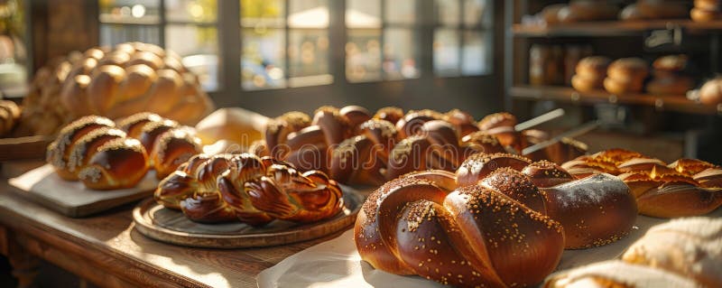 A Serene Bakery Setting with a Focus on a Beautifully Decorated Display ...