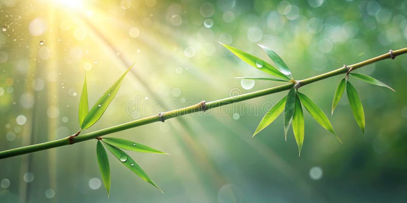 Serene Bamboo Branch with Dew Drops in Sunlight. Generative AI Stock ...