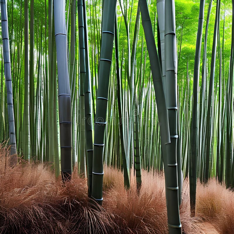 A Serene Bamboo Forest with Sunlight Filtering through the Dense ...